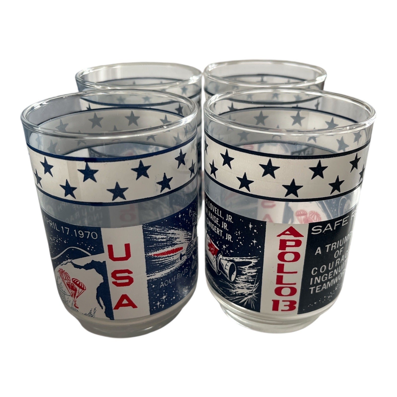 Vintage Apollo 13 “Safe Return” Commemorative Drinking Glasses Set of ...